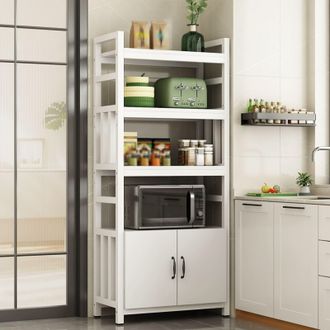 Generic K&uuml;chenschrank for Mikrowelle, H&ouml;henverstellbares B&auml;ckerregal in Wei&szlig; mit Offenen Regalen und Aufbewahrungsschr&auml;nken, for Wohnzimmer, Schlafzimmer, Bad
