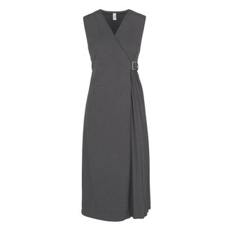 Bomboogie Femme, Robes, Gris, Taille: 38 FR Longue robe portefeuille en m&eacute;lange de laine avec ceinture