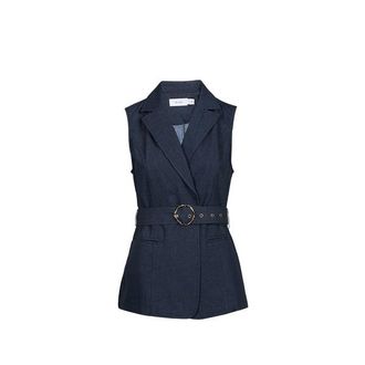 Vila Veste denim Vizella cintr&eacute;e col tailleur en coton m&eacute;lang&eacute;