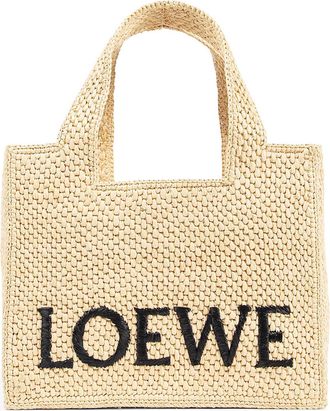 Loewe Small LOEWE Font tote in raffia
