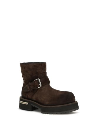 Balenciaga Womens Venom Mini Waxed Suede Calf Leather Ankle Boots L Espresso-Ag Silver Espresso/ag