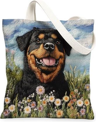 Generic Spring Rottweilers Sac fourre-tout en toile r&eacute;utilisable pour faire du shopping 33 x 38,1 cm, style tricot&eacute;, sac d&eacute;picerie r&eacute;utilisable pour femme, an