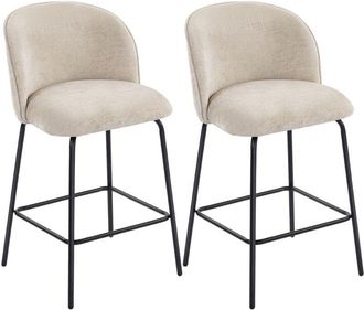 HOMCOM Lot de 2 tabourets de bar - HOMCOM - repose-pieds et dossier - hauteur dassise 68 cm - tissu en chenille - beige