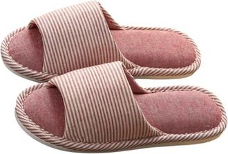 Hemoton Pantoufles Femme Antid&eacute;rapantes Coton Respirant Semelle Plate Confortable Style Ray&eacute; pour Int&eacute;rieur et Maison Usage Quatre Saisons