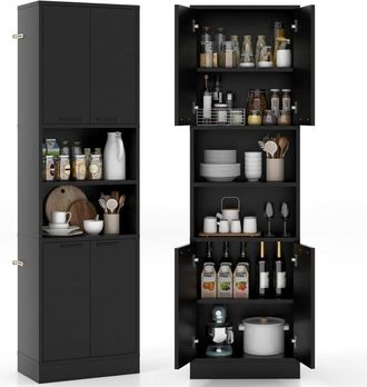Costway Costway - Buffet Cuisine Haut 190 cm, Meuble de Cuisine Rangement, 2 Placard Rangement, 2 Doubles Portes, 6 Etag&egrave;res, Kits Anti-Basculement, Armoire