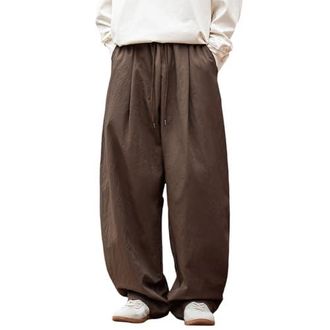 Generic Pantalon de jogging pour homme - Style r&eacute;tro pliss&eacute; japonais - Avec micro jambes et cordon de serrage, caf&eacute;, 3XL