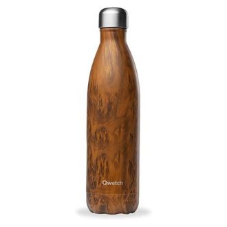 Qwetch Qwetch - Bouteille Isotherme Wood 750ml - Gourde Nomade Inox - 24h Froid et 12h Chaud - Etanche, Sans BPA & R&eacute;utilisable - Gourde isotherme pour Sport