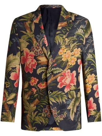 Etro Sakko mit Blumen-Print - Blau