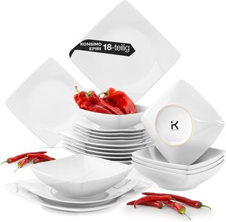 Konsimo Konsimo. Geschirrset 6 Personen - EPIRI Teller Set 18 Teilig - Modern Tafelservice & Geschirrsets - Kombiservice 6 Personen - Steingut Service f&uuml;r Fam