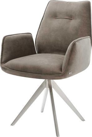 DELIFE Polsterstuhl Zoa-Flex Kreuzgestell kantig Edelstahl Mikrofaser Taupe Vintage Taschenfederkern