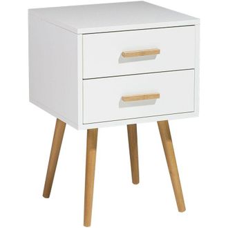 Beliani Beliani - Nachttisch Wei&szlig; mdf Platte Gummibaumholz 61 x 40 x 40 cm Modern Stilvoll 2 Schubladen Schlafzimmer
