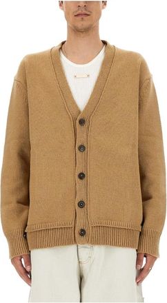 Maison Margiela Homme, Pulls, Beige, Taille: XS Cardigan col en V