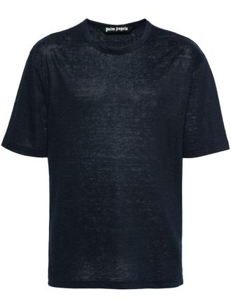 Palm Angels t-shirt en lin à logo brodé - Bleu