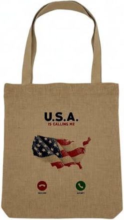 Fabulous Sac Shopping Tote Bag Aspect Lin - USA Is Calling Me Flag Travel New York - Sac de Courses Toile Epaisse 360g Beige Naturel Cabas Port&eacute; Epaule Solide 