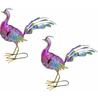 ETC Shop Etc-shop - 2er Set led Solar Deko Leuchten Pfau Design Garten Weg Beleuchtungen Tier Lampen bunt