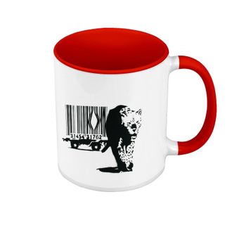 Fabulous Tasse in Premiumqualit&auml;t, rot - Banksy Leopard Pantere Barcode Cage - Tasse mit Henkel und farbigem Innenfutter