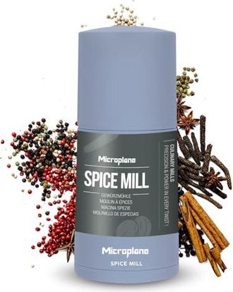 Microplane Gewürzmühle 2in1 - Küstenblau | Manuelle Mühle mit rasiermesserscharfer Edelstahlklinge | Reibt Muskatnuss, Zimt, Tonkabohne, LangenPfeffer, Nüsse & m