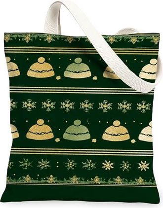 Generic Sacs fourre-tout en toile pour chapeaux dhiver, confortables et r&eacute;utilisables, l&eacute;gers et festifs, lavables avec bandouli&egrave;re en toile, vert, 13x15 Inch