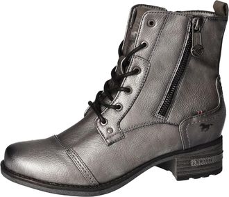 Mustang Jeans Damen Boot Stiefelette Rei&szlig;verschluss Schn&uuml;rung 1229-513, Gr&ouml;&szlig;e:41 EU, Farbe:Silber