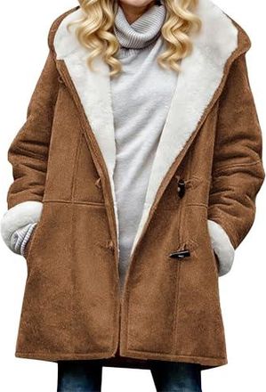 Generic Vestes dhiver doubl&eacute;es Sherpa pour femme - Sweat &agrave; capuche en polaire pelucheuse - Tendance et confortable - D&eacute;contract&eacute;, marron, 4XL