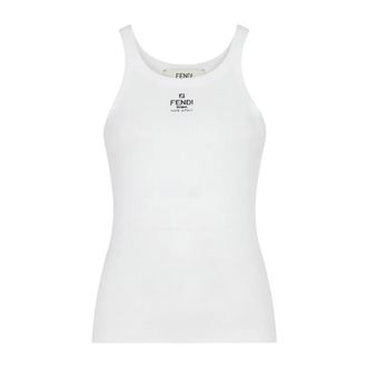 Fendi Geripptes Tanktop aus Baumwolljersey - - Tops - Damen - Wei&szlig; - M