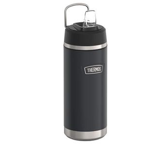 Thermos ICON Kids Trinkflasche 0,53l, dunkelgrau, graphite, 12h kalt, Trinkflasche aus Edelstahl, Isoliertrinkflasche mit Flip-Strohhalm, spülmaschinenfest, B
