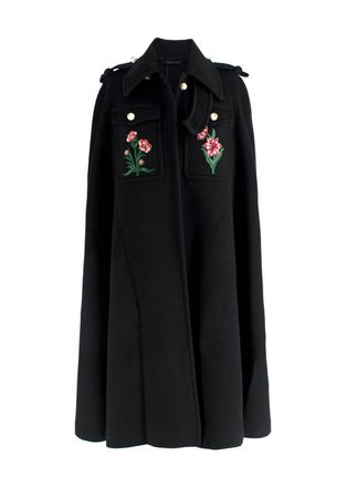 Gucci Black Cape with Floral Embroidery Size S