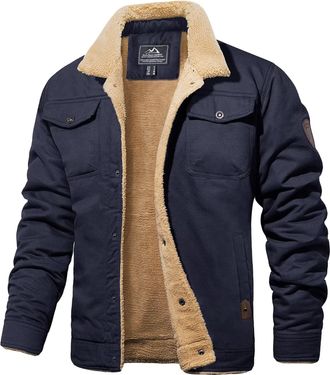 Magcomsen Fleecejacke Herren Windjacke Militär Cargo Jacke Pilotenjacke Outdoor Arbeitsjacke Warme Herrenjacke Übergangsjacke Armee Jacke mit Multi Taschen Dunk
