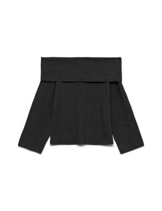 Vero Moda Offshoulder Pullover Vmaries Ls Pull &agrave; &eacute;paules d&eacute;nud&eacute;es BF, Noir, XL Femme