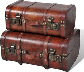 vidaXL 2x Coffre de Rangement Vintage Bois Marron Stockage Bo&icirc;te Coffret
