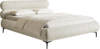 Selsey Bett Polsterbett Doppelbett 160 x 200 cm Mit Zweikammer Bettkasten Gasdruckfeder Metallrahmen Schwarze Beine Schlafbett Chenille Graubeige Roule