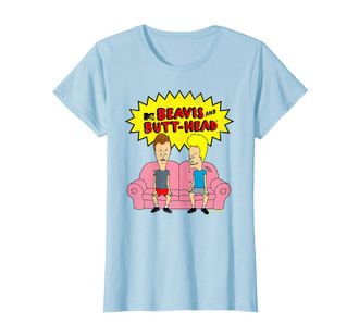 Beavis And Butt-Head T-Shirt Damen Schwarz Cartoon Classic V-Neck Short Sleeve T-Shirt S EU Klein Regular