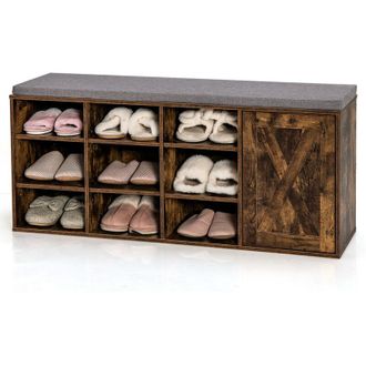 Costway Banc Chaussures Entr&eacute;e avec Coussin Amovible, 9 Compartiments, Meuble Lat&eacute;rale, Etagere Chaussure 3 Niveaux pour Entr&eacute;e Couloir, Industriel