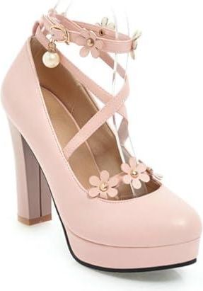 Generic Femmes Croix - Sangle Escarpins De Mariée Plate-Forme Talon Mariage Chaussures De Fête Perle Banquets Talons,Rose,36 EU