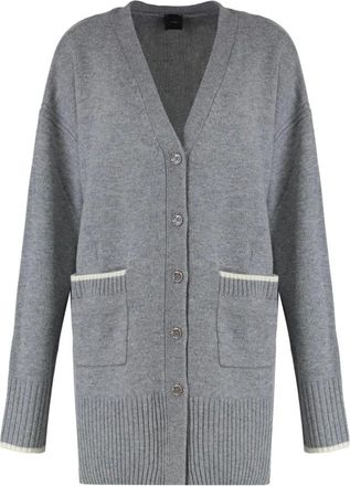 Pinko Pinko, Femme, Pulls, Gris, Taille: 42 FR Cardigan &agrave; col en V avec bordure contrastante