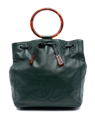 Chanel sac cabas CC en cuir dagneau &agrave; anneaux &eacute;caille de tortue (1997-1999) - Vert