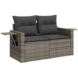 vidaXL Gartensofa 2-Sitzer mit Kissen Grau Poly Rattan - Vidaxl