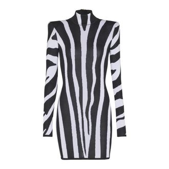 Balmain Femme, Robes, Noir, Taille: 36 FR Robe Courte en Maille avec Intarsia Z&eacute;br&eacute;e