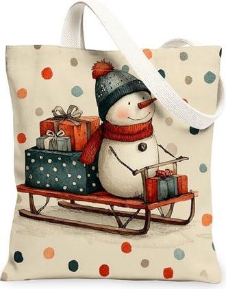 Generic Sacs fourre-tout en toile motif bonhomme de neige amusant, sacs d&eacute;picerie r&eacute;utilisables, l&eacute;gers et lavables avec bandouli&egrave;re pour le shopping, les voy