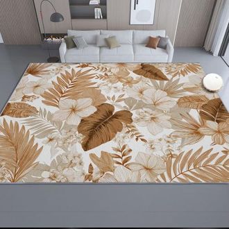 Generic Marron Tapis de Salon Chambre, Tropical Fleurs Rustique Lavable en Machine Super Doux Antid&eacute;rapant Tapis 160 x 230 cm - Poils Ras Doux pour Salle &agrave; Ma