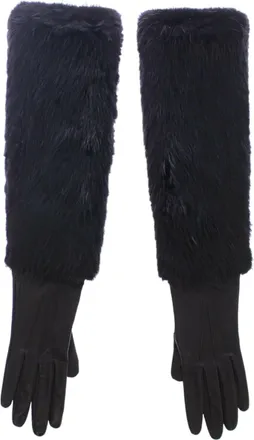 Dolce & Gabbana Womens Black Beaver Fur Lambskin Leather Elbow Gloves