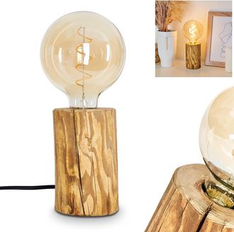 HOFSTEIN Tischleuchte Canedo, 1-flammige Tischlampe aus Holz und Kunststoff in Natur/Schwarz, Leuchte im skandinavischen Design mit An-/ & Ausschalter am Kabel