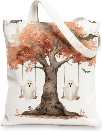 Generic Sacs fourre-tout en toile, motif fantôme artistique, réutilisables, sacs dépicerie vintage, légers, lavables en toile pour voyage, plage, pique-nique,