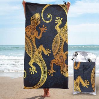 Ahdyr Schnell trocknendes Handtuch, Eidechsen-Strandtuch, Mikrofaser, schnell trocknendes, sandfreies Handtuch, Reise-Strandtücher mit Tasche für Damen und 