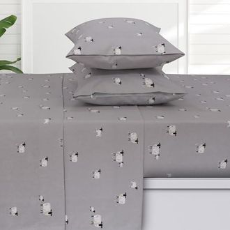 Tribeca Living Bedrucktes Flanell-Bettw&auml;sche-Set f&uuml;r King-Size-Bett, superweich, 100% Baumwolle, extra Tiefe Tasche, ausgestattet mit &uuml;bergro&szlig;en flachen Schafen