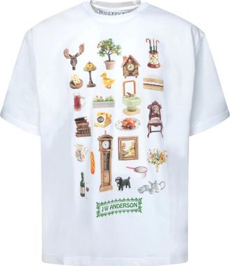 J.W.Anderson Homme, Tops, Blanc, Taille: XL T-shirt en coton avec impression diorama