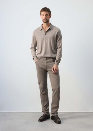 Mango Pull polo 100 % laine maille fine gris vison - Homme - XXL - MANGO MAN