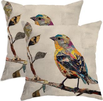 Generic Bunte Vogel-Kissenbez&uuml;ge, 2er-Set, Fr&uuml;hlingskissenbez&uuml;ge, kunstvolle Bauernhaus-Dekoration f&uuml;r Zuhause, Sofa, Bett, Couch, 40,6 x 40,6 cm