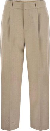 Pantaloni Torino Femme, Pantalons, Beige, Taille: 40 FR Pantalon en Flanelle de Laine et Cachemire