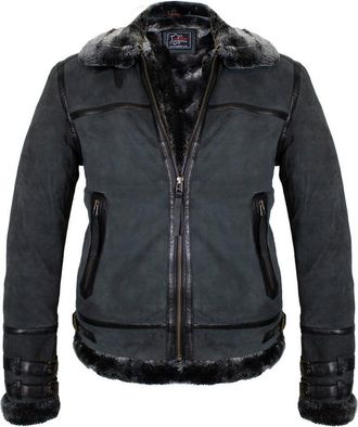 MDM Lederjacke Herren Fell Lederjacke Fliegerjacke in Lammleder Innen Gefüttert